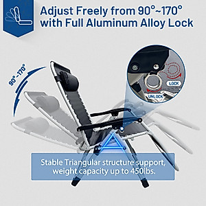 YOMIFUN Oversized Zero Gravity Chair, XL Lounge Chair 29” Width, Padded Recliner Chair W/Removable Cushion & Adj Headrest, Storage Bag, Footrest Cushion, Cup Holder, for Indoor Outdoor, Gray