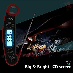 WAFA Instant Read Meat Thermometer, Waterproof Ultra Fast Cooking Thermometer with Bottle Opener Backlight and Calibration, Digital Food Thermometer for Kitchen, Outdoor Cooking, Grill and BBQ