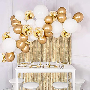 JOYYPOP White Gold Balloon Garland Kit with Gold Tinsel Curtain White Gold Balloons for White and Gold Wedding Birthday Party