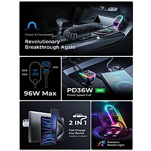 [Apple Safe Certified] USB C Car Charger Adapter LISEN 96W Cigarette Lighter USB Charger Fast Charging for iPhone Car Charger with 2-in-1 PD36W Car Charger for iPhone 15 Pro Max Plus Samsung iPad