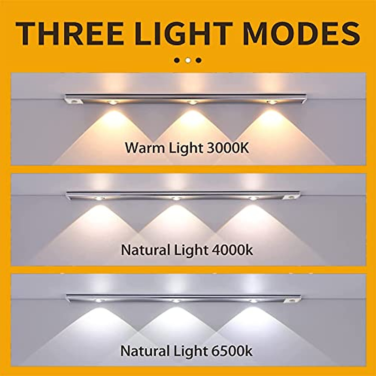 Motion Sensor Under Cabinet Lights - LED Under Counter Closet Lighting, Kitchen Night Lights, 3-Color Dimmable LED Light for Wardrobe, Closets (Silver)
