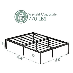 Weehom King Bed Frame 14 Inch Metal Platform Bed Frames No Box Spring Needed, Mattress Foundation, Heavy Duty Steel Slat Support, Large Underbed Storage Space, Easy Assembly, Black