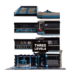 General Jim's Ocean Aquarium Museum Modern Three Level Glass Front Street View City Modular Building Blocks Set Aquarium Bricks Toy Building Set with Accessories for Teens and Adults