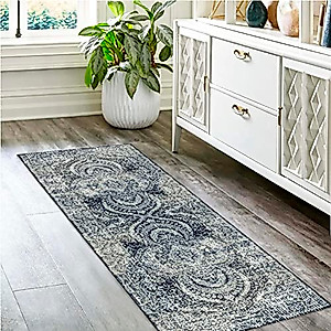 SUPERIOR Indoor Area Rug with Jute Backing, Soft Vintage Floor Decor for Hallway, Entryway, Living/Dining Room, Kitchen, Bedroom, Office, Moroccan Aesthetic, Salford Collection - 2ft 7in x 8ft , Teal