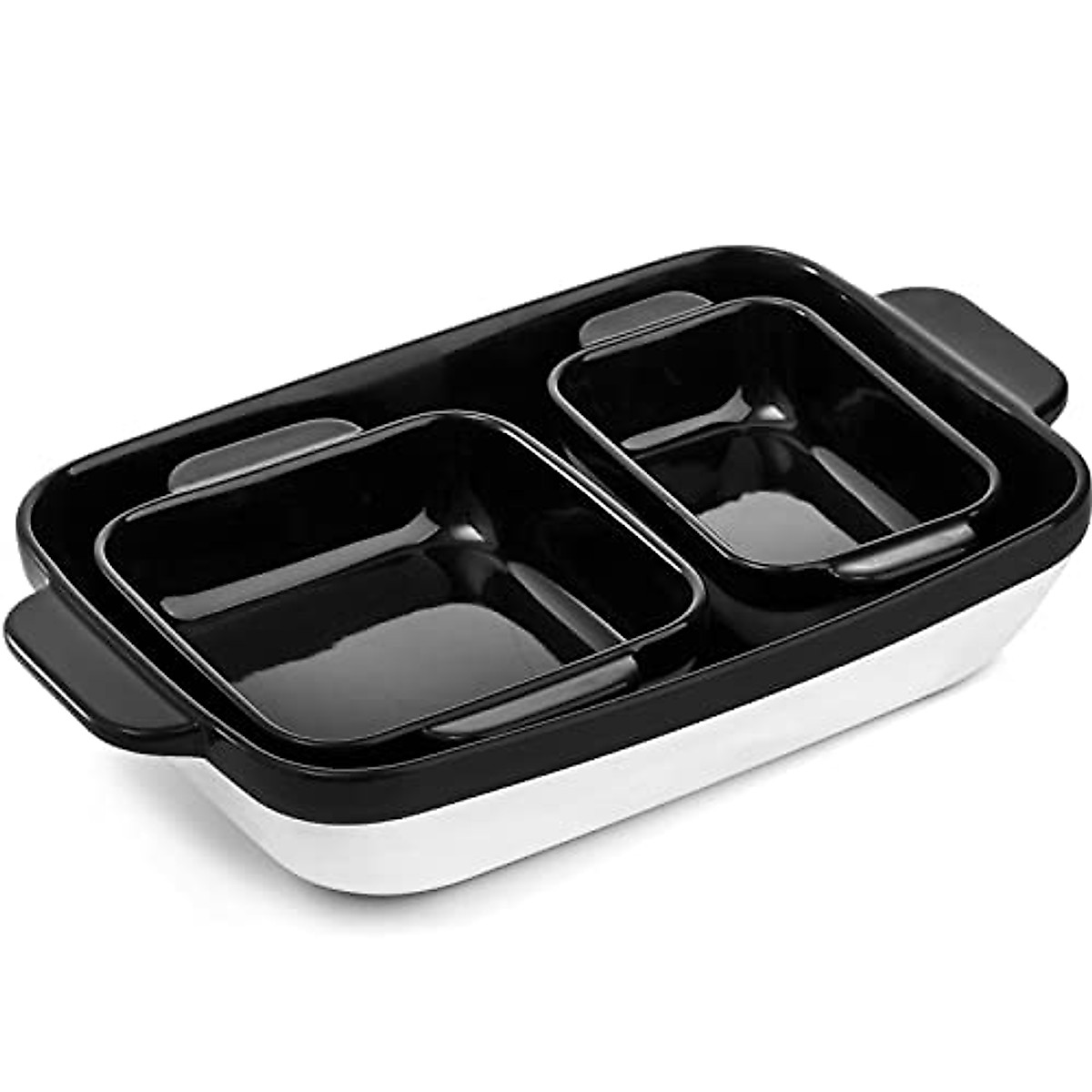 DEAYOU Casserole Baking Dish, 3-Pack Bakeware Set, Ceramic Lasagna Pan, Rectangular Stoneware Baking Pan Set for Oven, Cooking, Cake Dinner, Daily Use, Black and White