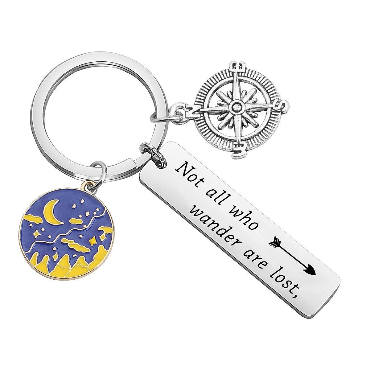 LQRI Not All Those Who Wander are Lost Keychain Traveller Gift Adventurist Gift Wanderlust Gift Compass Key Chain Inspirational Gifts