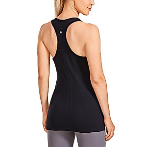 CRZ YOGA Women's Active Seamless Workout Tank Tops Racerback Athletic Running Yoga Gym Shirts Long Length Black Small