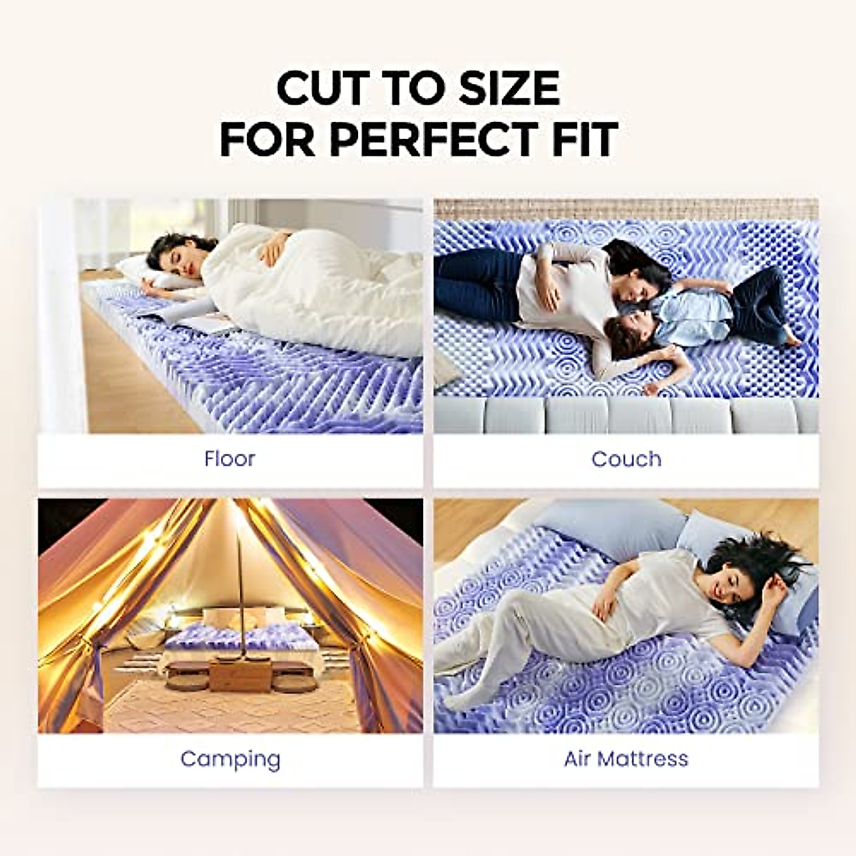 Dreamsmith 2 Inch 7-Zone Queen Memory Foam Mattress Topper, Cooling Gel Infused Foam Mattress Topper Queen for Pressure Relief, CertiPUR-US Certified Purple