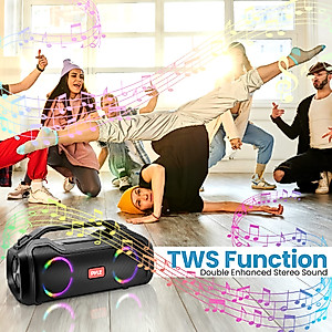 Pyle Wireless Portable Bluetooth Boombox Speaker - 40W 2Ch Waterproof Rechargeable Speaker Loud Stereo System w/ Google Assistant / Siri Voice Control, TWS Function, Micro SD, RGB Lights - PBMKRG155