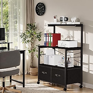 VECELO Lateral File Cabinet with 3 Shelf, 2 Drawer File-Cabinet on Brakeable Wheels, Large Printer Stand with Open Storage Shelf fits Letter Size for Home Office, Black