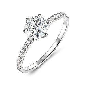 Lamrowfay 14k Yellow OR White Solid Gold 1.0 CT Classic 6-Prong Engagement Wedding Ring (White-Gold, 7)