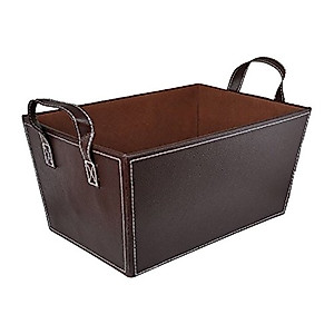 The Lucky Clover Trading Roosevelt Faux Leather Magazine Holder Basket, Brown