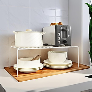 iPEGTOP Set of 2 Freezer Cabinet Shelf Rack, Large (15.7 x 9.4 Inch) Rustproof Stainless Steel Kitchen Storage Organizer Space Saver for Fridge Pantry Shelves Countertops - White