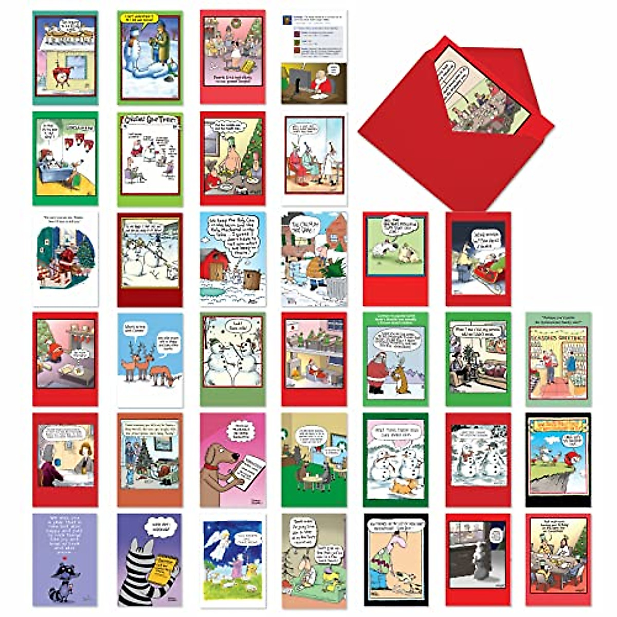 NobleWorks - Variety Pack of 36 Funny Assorted Christmas, New Year Cards Box Set, Mixed Occasions w/Envelopes Holiday for Men, Women (36 Designs, 1 Each) - Favorite Holiday Toons AC6736XXG-B1x36