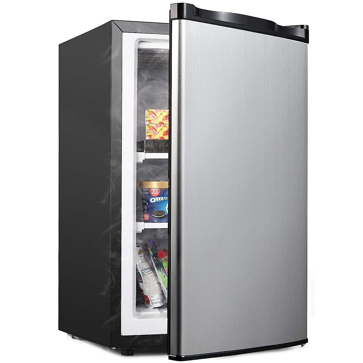 Coollife Upright Freezer - 3.0 Cubic Feet Compact Reversible Single Door Table Top Mini Freezer - Free Standing Freezing Machine for Office Dorm/Living Room/Apartment