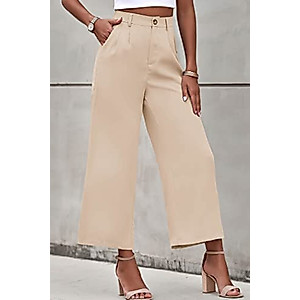 PRETTYGARDEN Women's Casual Summer Work Pants High Waisted Palazzo Pant Flowy Wide Leg Trousers with Pockets (Apricot,Medium)