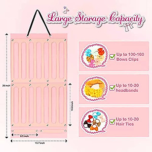 Hair Bows Holder w/Large Capacity, Hair Clips Storage Hanger w/ 16 Ribbons, Hair Bows Organizer, Baby Hair Accessory Storage Display w/Sturdy Rope, Wall Hanging for Girl Room, Baby Nursery Decors