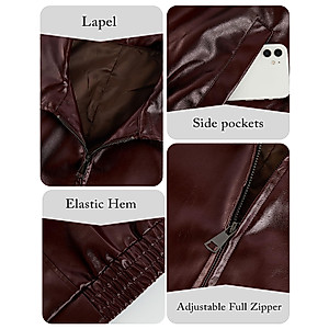 Miladusa Oversized Bomber Jacket for Women Zip Up Solid Color Leather Jackets with Pockets Dark Brown XL