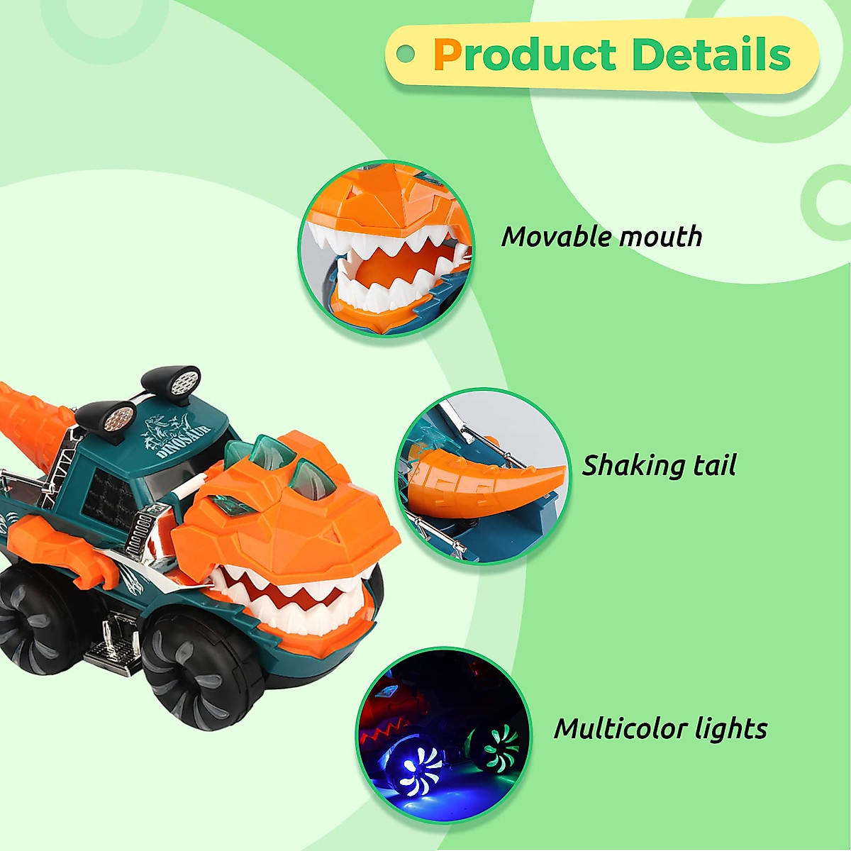 ToyoFun Dinosaur Toys for Kids 3-5, Dinosaur Car Toy for Boys Girls Monster Truck with Flashing Lights Music Roaring Sound Dino Toddler Light up Car Toys Christmas Birthday Gifts Ages 3+