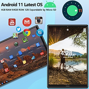 Tablet 10 Inch Android 11 Tablets 64GB Storage, 4GB RAM 128GB Expandable, Google Certified Tablet Support Dual Band WiFi 5+2.4Ghz, IPS HD Screen with 13MP Camera, 6000mAh Battery, Tablet PC-2023