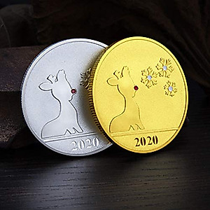 Amosfun 2pcs Christmas Challenge Coins Silver Santa Claus Coins Commemorative Coins Collection Arts Christmas Party Favors Gifts (Silver + Golden)