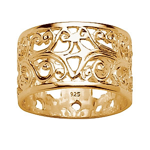 PalmBeach Yellow Gold-Plated or Sterling Silver Scroll Design Band Ring (11mm) Size 7