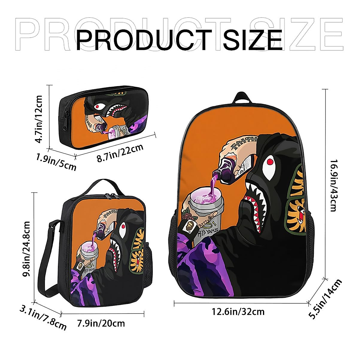 RDXLAYIV Shark School Backpack Set Durable Travel Bag Gifts Laptop Bag with Lunch Box Daypacks Kids Backpacks for Boys and Girls,orange