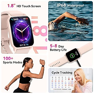 Gydom Smart Watch for Women -Answer/Dial Call & Alexa Built-in, 1.8" Touch Screen Fitness Watch with Heart Rate SpO2 Sleep Monitor, 100 Sport Modes, IP68 Waterproof Activity Tracker for iPhone Android
