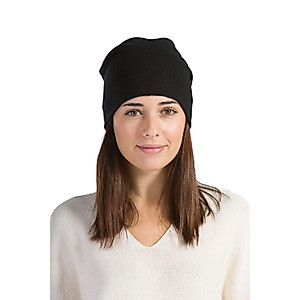 Fishers Finery Women's 100% Pure Cashmere Slouchy Beanie; Classic (Black)