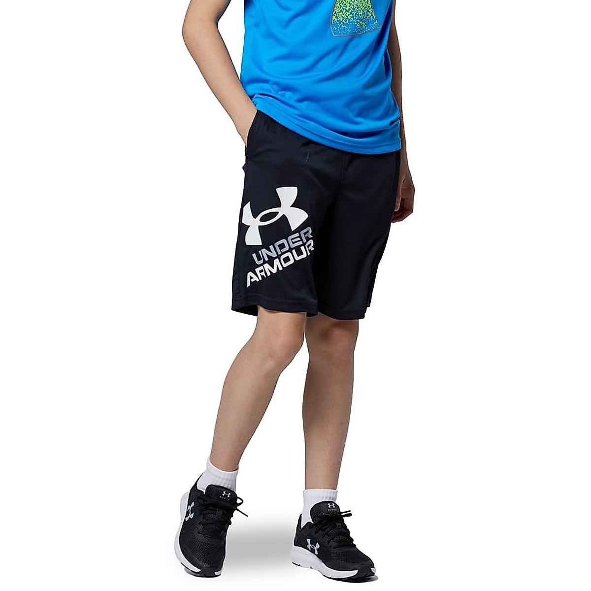 Under Armour boys Prototype 2.0 Logo Shorts , Black (001)/White , Youth Medium