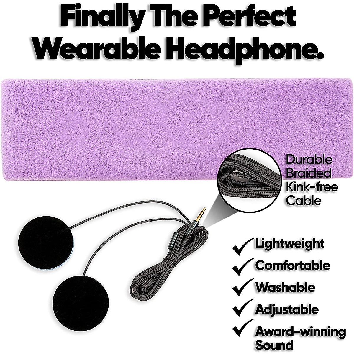 CozyPhones Fleece Sleep Headphones - Wired Over Ear Headphones from Ultra Thin Earphones for Side Sleepers, Meditation, Running, Laptop, and Phone - Violet