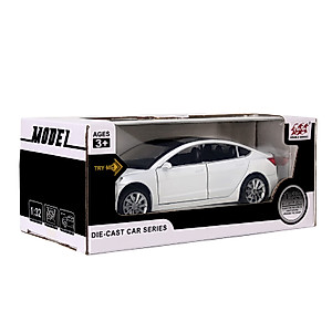 MYJJTYS Toy Car 1/32 Model 3 Metal Die Casting Pull Back Car for 3 4 5 6 7 Year Old boy Toy with Sound and Light,White