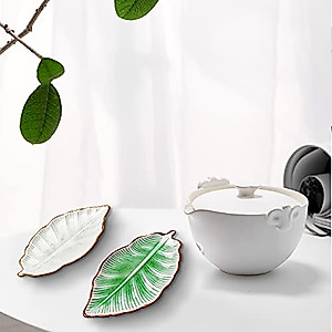LLDAYU Porcelain Spoon Rest for Kitchen Counter, 7 inches 2 Pieces of white Leaf Shaped Ceramic Spoon holder, Kitchen Utensils, Farmhouse Kitchen Decor and Accessories (Dishwasher Safe）