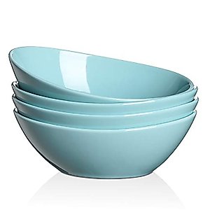 DOWAN 9" Porcelain Serving Bowls, Large Serving Dishes, 36 Ounce for Salads, Side Dishes, Pasta, Oval Shape, Microwave & Dishwasher Safe, Good Size for Dinner Parties, Set of 4, Turquoise