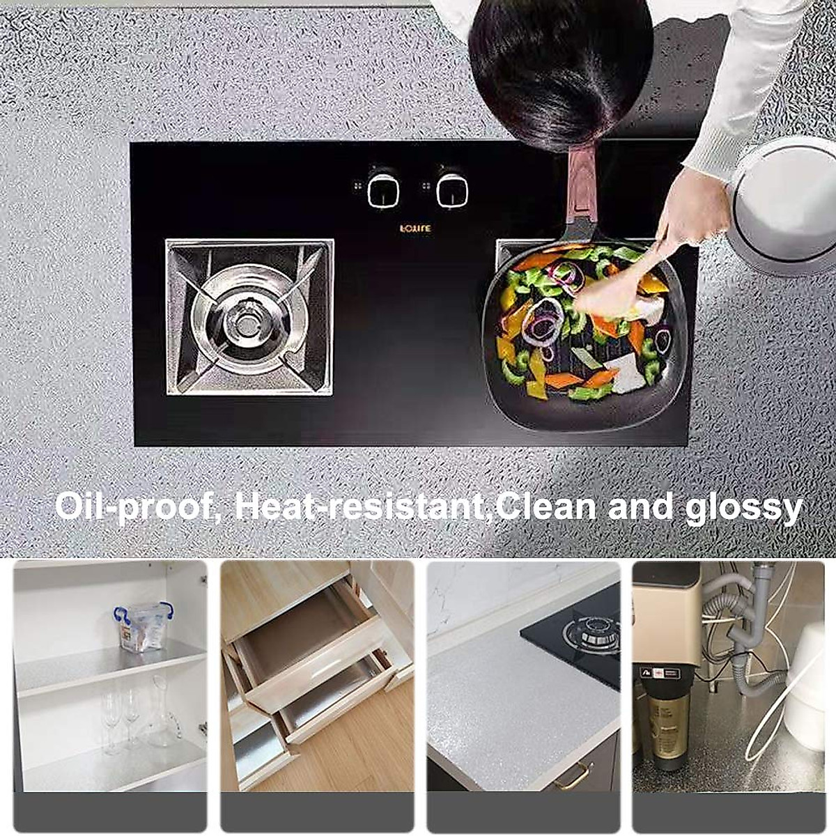 CYHOMELIFE Self Adhesive Shelf Liner Drawer Liner,Kitchen Backsplash Wallpaper Peel and Stick Aluminum Foil Contact Paper Self Adhesive Oil-Proof Heat Resistant Wall Sticker for Countertop Drawer