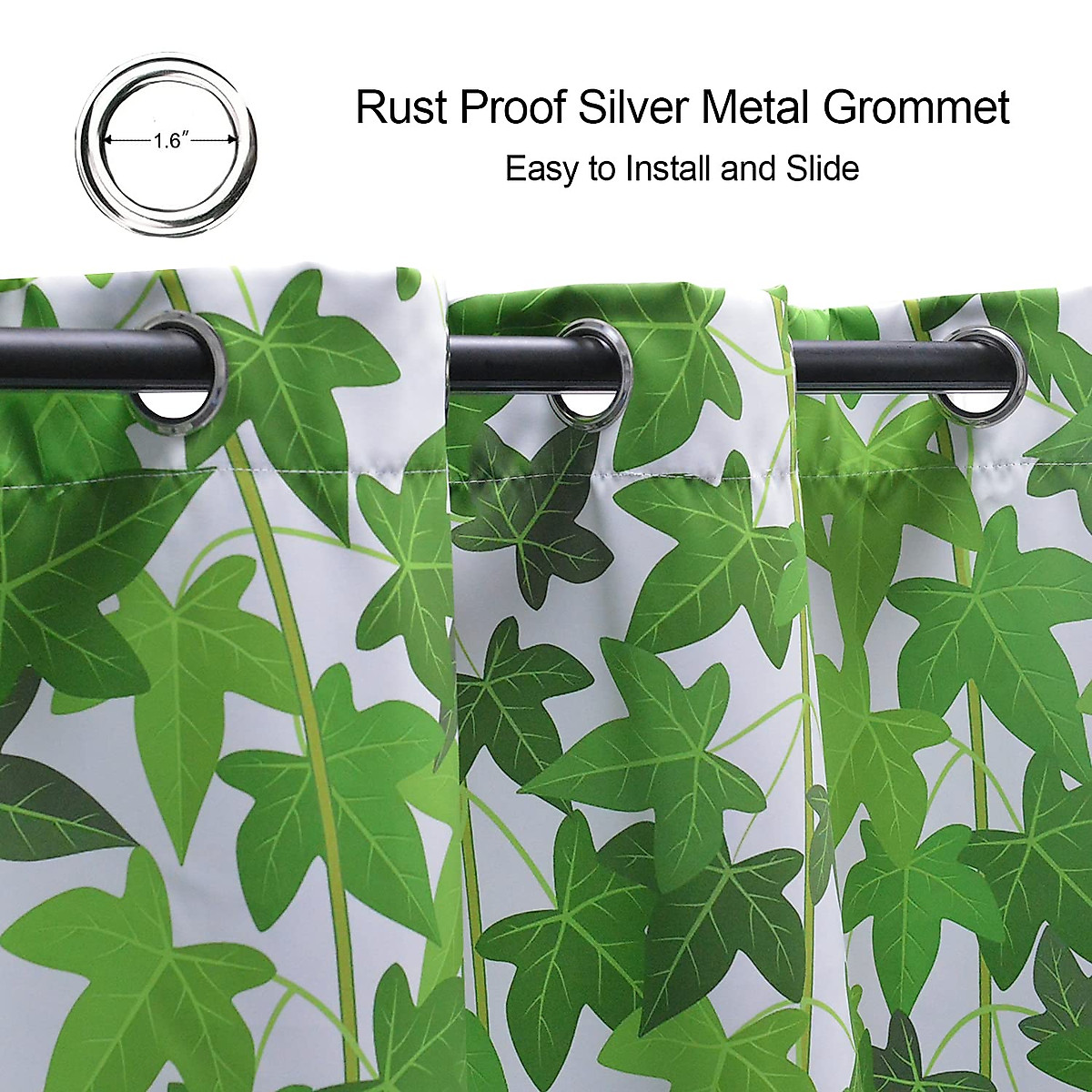 QiyI Green Ivy Plants Window Curtain Panels, Garden Foliage Creepers on White 2 Panels Blackout Curtains for Living Room Bedroom, Nursery Full Light Blocking Door Window Treatment Drapes 52 x 84 Inch