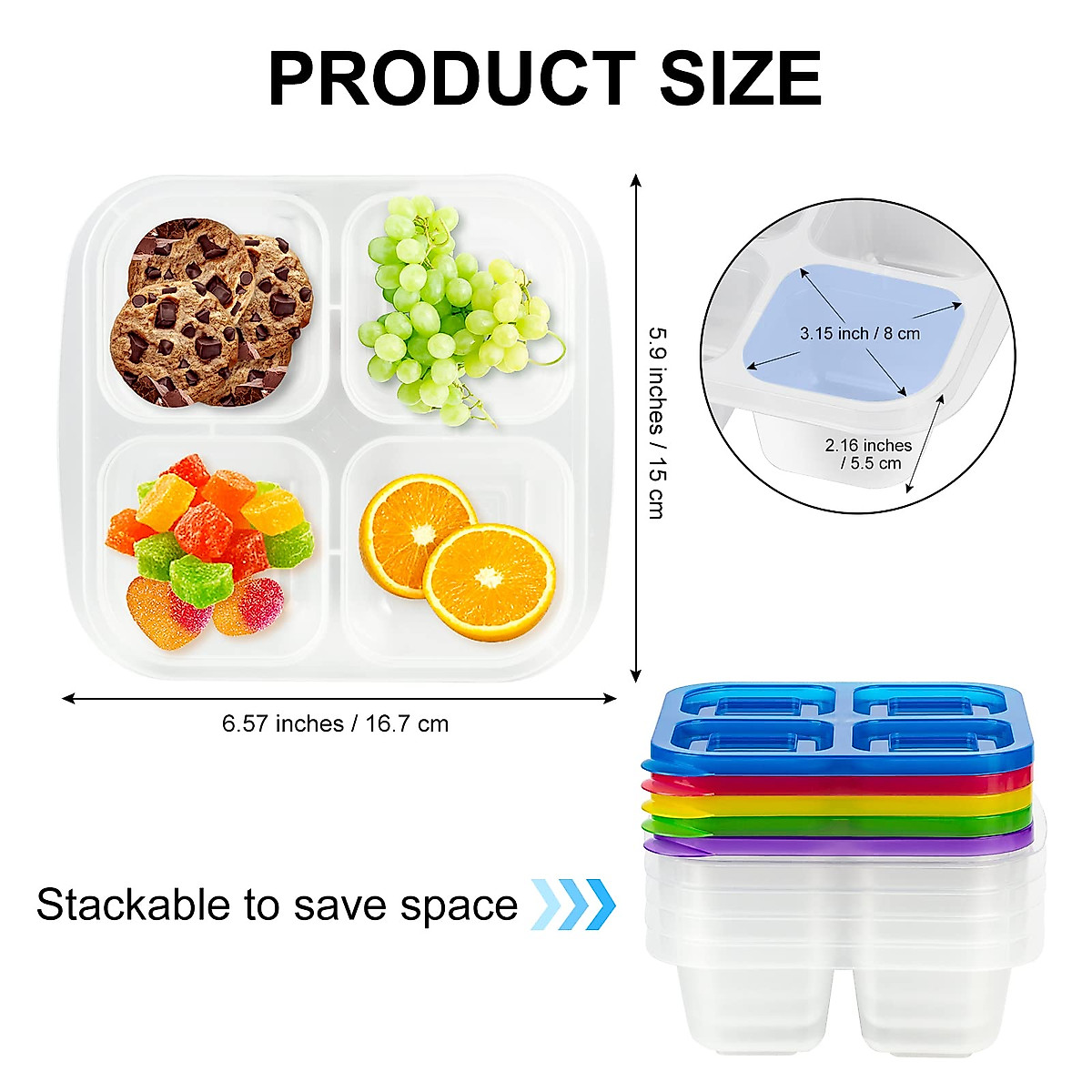 LileZbox 10 Pack Snack Containers for Kids Adults, Reusable BPA-Free Bento Snack Boxes Meal Prep Lunch Containers, Stackable Food Storage Containers for School, Work and Picnic (4 Compartment)