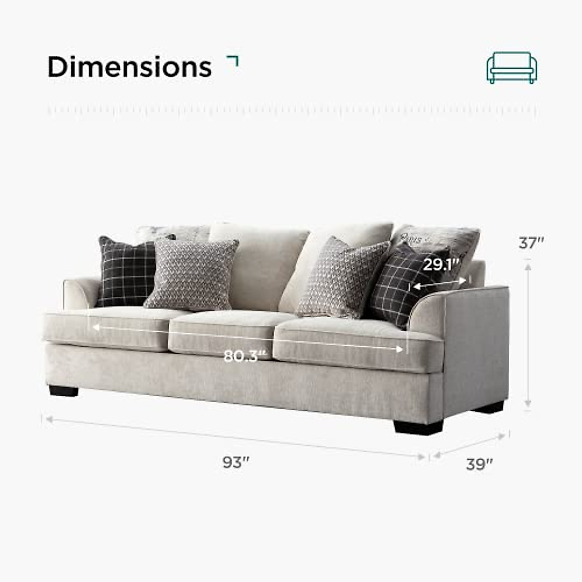 Acanva Luxury Contemporary Chenille Living Room Sofa, Couch, Cream