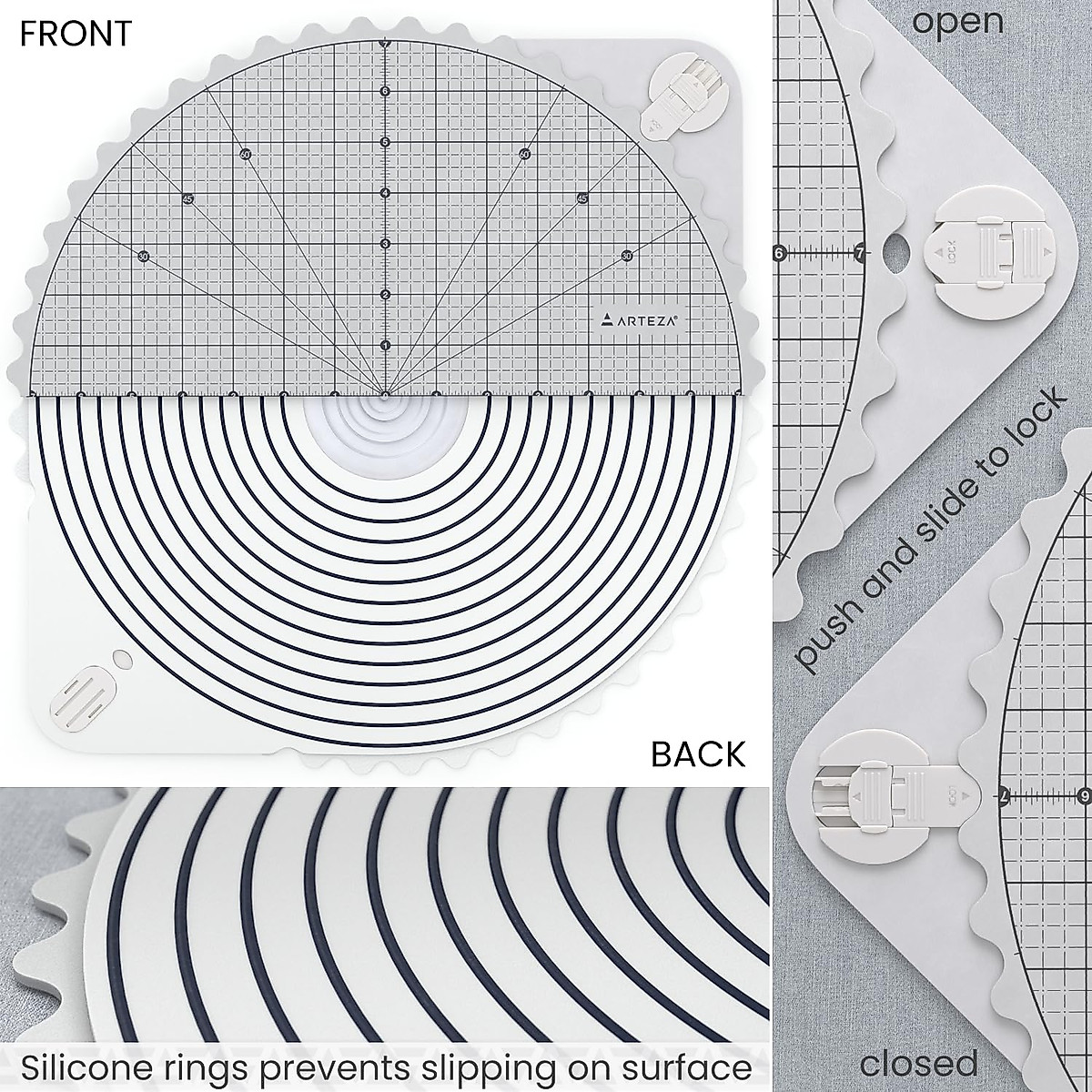 ARTEZA 14 Inch Premium Self-Healing Rotating Cutting Mat, Scalloped Edge, 360° Rotation, Locking Feature, for Quilting and Crafting