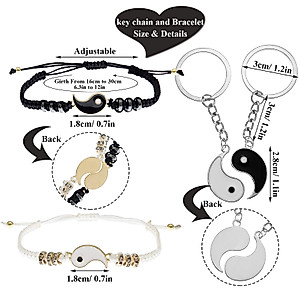 RechicGu Gold and Silver 8 Pieces Yin Yang Bff Couples Matching Necklace Adjustable Cord Bracelet and Key Chain Rings Enamel Feng Shui for Boyfriend Girlfriend Friendship Valentine Gift