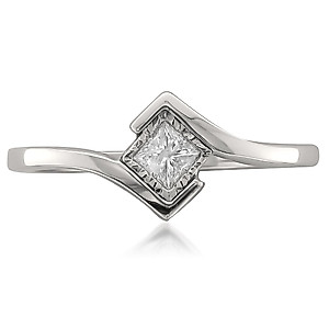 Beyond Brilliance 1/5 Carat Diamond, Bezel-Set 14K White Gold Princess Cut Solitaire Diamond Engagement Ring (I-J, I1-I2) Natural Diamond Engagement Ring For Women | Gift Box Included Size-9