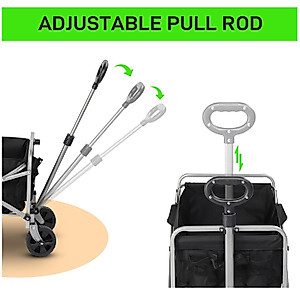 Collapsible Folding Wagon Wheels Lockable, Heavy Duty Utility Wagon Cart with All Terrain Wheels & Drink Holders for Camping, Garden, Sports, Picnic, Shopping, Black