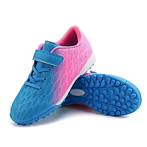 brooman Kids Indoor Soccer Shoes Boys Girls Soccer Cleats Athletic Turf Shoes (2,Blue Pink)
