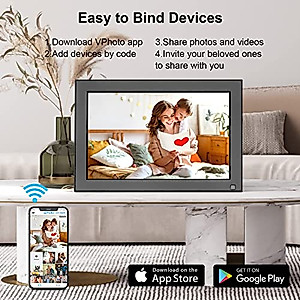 10.1-Inch Digital Photo Frame WiFi Digital Picture Frame - Fullja Photo Album, Full Function, 16GB, 1080P, HD Touch Screen, Instantly Share Photos/Videos via VPhoto APP, Email, Unlimited Could Storage