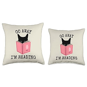 Cute Kitten Reader Cat & Book Lover Bookworm Go Away Funny Black Cat Nerd Read Book Booklover Throw Pillow, 16x16, Multicolor