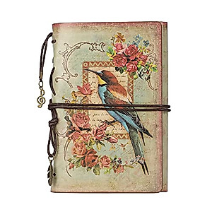 Vintage Leather Refillable Notebook, Hard Cover Retro Journal, 100 Unlined Paper, Pocket Notebook Diaries, Sketchbooks (Grey Magpie) View translation