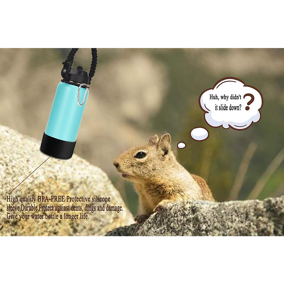 Paracord Handle Strap and Boot for Hydro Flask Wide Mouth Water Bottles,Durable Carrier with Safety Ring and Carabiner (Black White Spots)/Black, 32oz-40oz