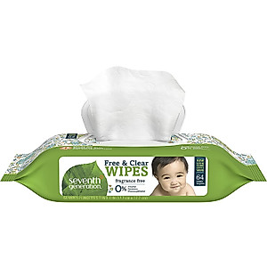Seventh Generation Free & Clear Baby Wipes with easy open top, 64 count packs (pack of 12) (768 wipes)