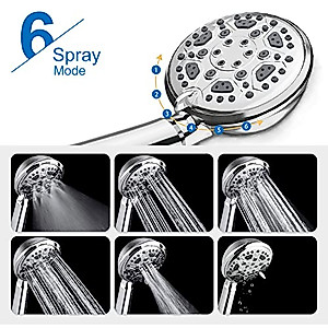 Shower Head, High Pressure 6-Setting Handheld Shower Head, Astomi Chrome Showerhead with 71 Inches Stainless Steel Hose and Adjustable Bracket