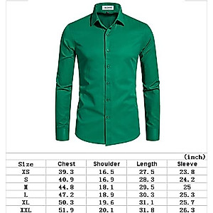 DELCARINO Men's Long Sleeve Button Up Shirts Solid Slim Fit Casual Business Formal Dress Shirt Green Large